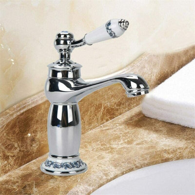 Retro basin faucet, ceramic brass sink faucet, vintage antique mixer ...