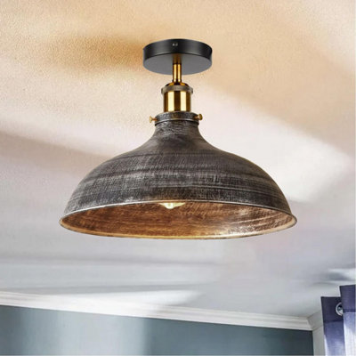 Retro Ceiling Light Flush Mount E27 Lamp Holder Metal 36cm Brushed ...
