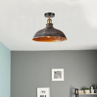 Retro Ceiling Light Flush Mount E27 Lamp Holder Metal 36cm Brushed ...