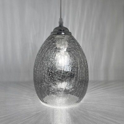 Retro Chrome Ceiling Pendant Light Fixture Grey Cracked Glass Oval Lamp ...