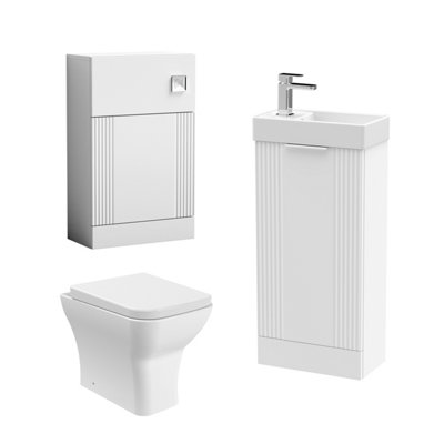 Retro Cloakroom Bundle - Fluted Floor Standing Vanity Unit, WC Unit ...