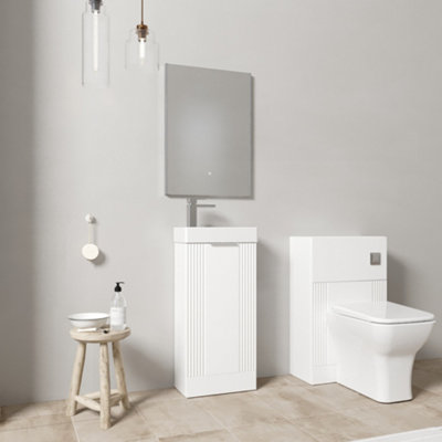 Retro Cloakroom Bundle - Fluted Floor Standing Vanity Unit, WC Unit ...