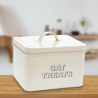 Retro Cream Cat Treats Enamelled Storage Tin
