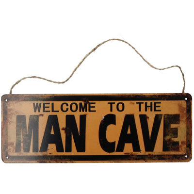 Retro Hanging 'Welcome To Man Cave'Metal Sign PrePunched Holes 13x36cm ...