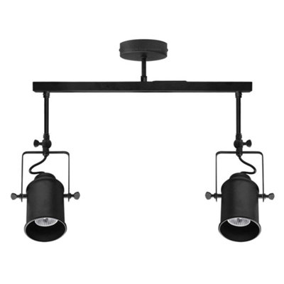 Retro Industrial 2 Way Black Ceiling Spotlight Bar Adjustable M0096