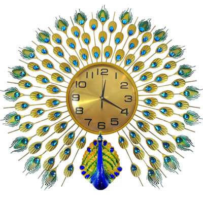 Retro Peacock Wall Clock Non Ticking 70cm Silent Watch for Home ...