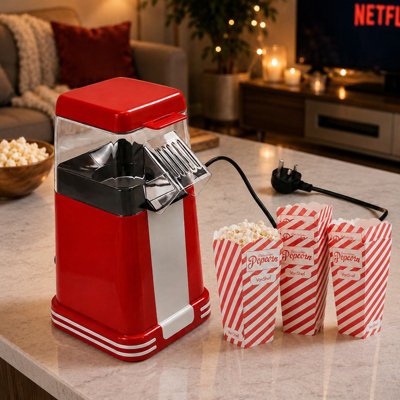 Retro Red 1200W Electric Hot Air Popcorn Maker Machine Oil Free with 6 ...