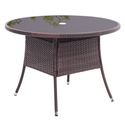Retro Round Garden Rattan Wicker Tempered Glass Top Outdoor Patio ...