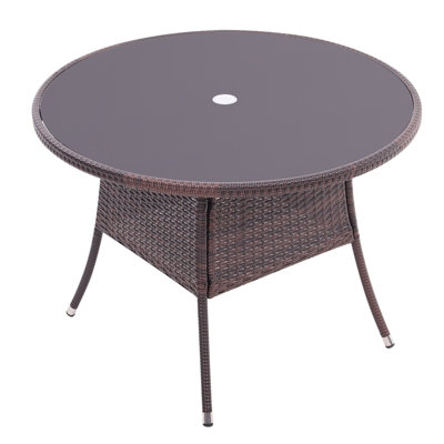 Retro Round Garden Rattan Wicker Tempered Glass Top Outdoor Patio ...