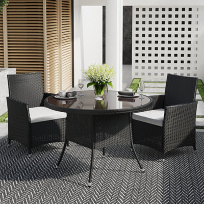 Retro Round Garden Wicker Rattan Tempered Glass Top Outdoor Patio ...