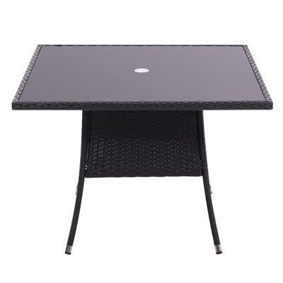 RETRO SQUARE GARDEN WICKER RATTAN TEMPERED GLASS TOP OUTDOOR PATIO ...
