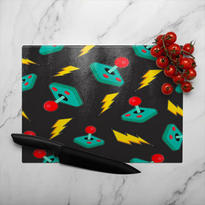 Retro Video Game Joystick Glass Chopping Board