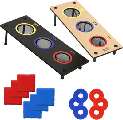 Reversible 2-in-1 Wooden Bean Bag Toss and Washer Pitch Game Board with ...