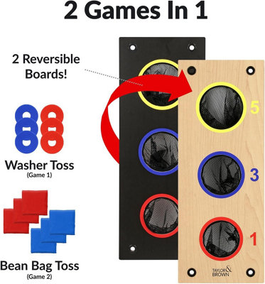 Reversible 2-in-1 Wooden Bean Bag Toss and Washer Pitch Game Board with ...