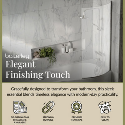 Reversible Chrome Curved P-Shaped Shower Bath Screen - 1430 x 720mm