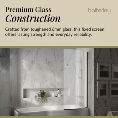 Reversible Chrome Curved P-Shaped Shower Bath Screen - 1430 x 720mm
