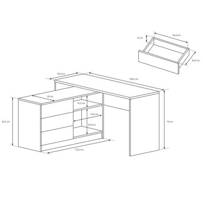 Reversible Office Desk with Storage Cabinet TEO Grey Graphite