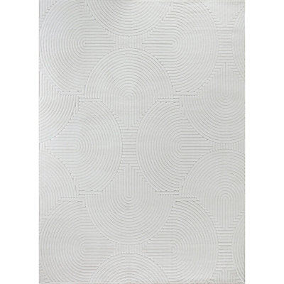 REYKO In- & Outdoor 3D High & Low Pile Textured White Area Rug 120 x 170 cm