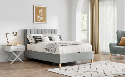 Rhodes Grey Velvet Ottoman Bed And Neptune Spring Mattress Double