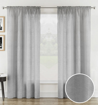 Rhodes Silver Linen-Look Sheer Voile Panels - Pair 140 x 229cm (55x90")