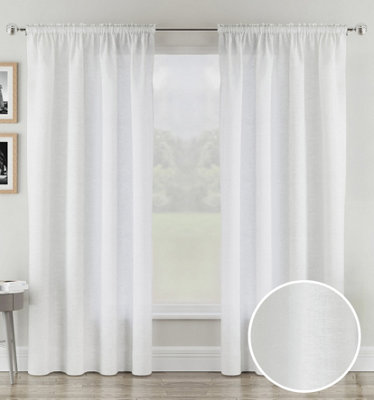Rhodes White Linen-Look Sheer Voile Panels - Pair 140 x 183cm (55x72")