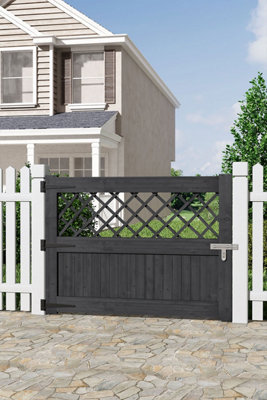 Rhombus Design Fence Gate with Latch, Grey Coated Garden Entryway ...