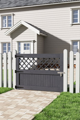 Rhombus Design Fence Gate with Latch, Grey Coated Garden Entryway ...