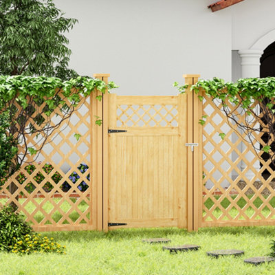 Rhombus Garden Wood Fence Gate with Door Latch 90cm W x 150cm H