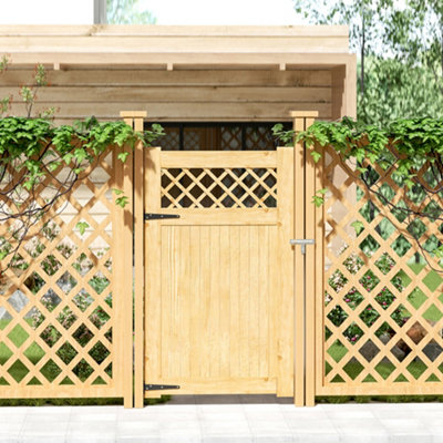 Rhombus Garden Wood Fence Gate with Door Latch 90cm W x 150cm H