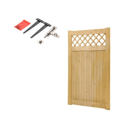 Rhombus Garden Wood Fence Gate with Door Latch 90cm W x 150cm H
