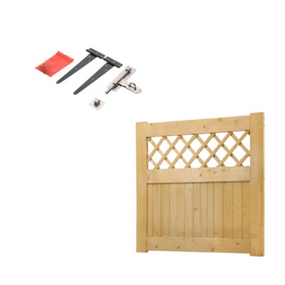 Rhombus Garden Wood Fence Gate with Door Latch 90cm W x 90cm H