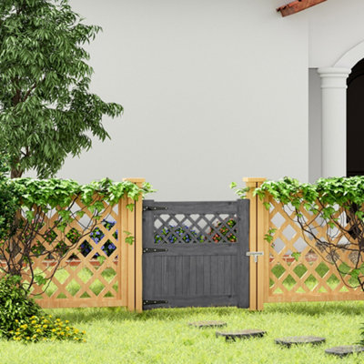 Rhombus Pattern Garden Gate with Latch, Heavy Duty Grey Coated Fence ...