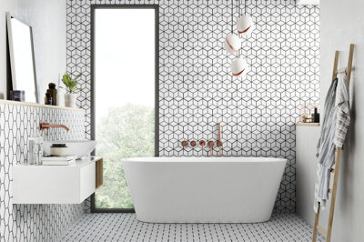 Rhombus Snow Matt White Geometric Patterned 100mm x 100mm Porcelain ...