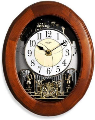 RHYTHM SMALL WORLD WOODEN MAGIC MOTION MUSICAL WALL CLOCK