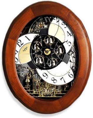 Rhythm Small World Wooden Magic Motion Musical Wall Clock