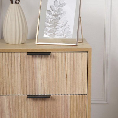 Ribbed Bedside Table Modern Bedroom 3 Draw Office Nightstand, Natural