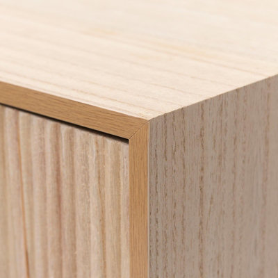 Ribbed Bedside Table Modern Bedroom 3 Draw Office Nightstand, Natural