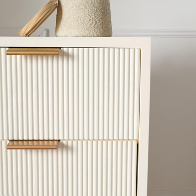 Ribbed Bedside Table Modern Bedroom 4 Draw Office Nightstand, Cream