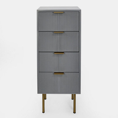 Ribbed Bedside Table Modern Bedroom 4 Draw Office Nightstand, Grey