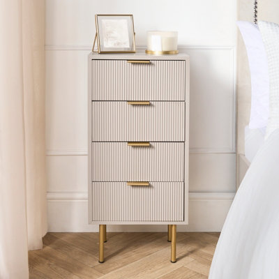 Ribbed Bedside Table Modern Bedroom 4 Draw Office Nightstand, Taupe