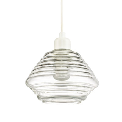 Ribbed Clear Glass Easy Fit Pendant Lighting Shade with Contemporary ...