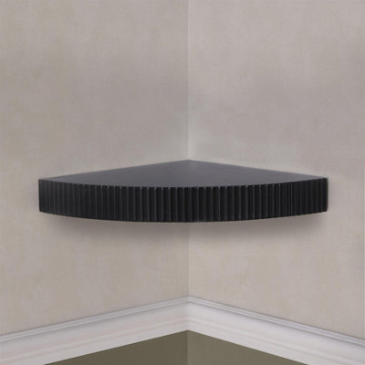 Ribbed Corner Shelf Wall Mounted Storage Space Saving Modern, Black