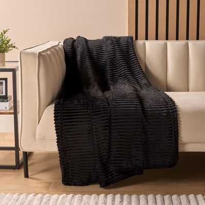 Ribbed Fleece Throw Over Bed Blanket Plush Supersoft Travel Bedspread ...