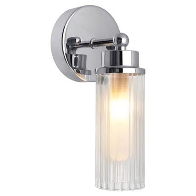 Ribbed Glass Single Wall Light Polished Chrome Slim Side IP44 H3136