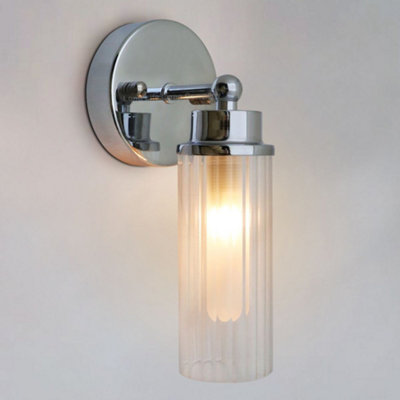 Ribbed Glass Single Wall Light Polished Chrome Slim Side IP44 H3136