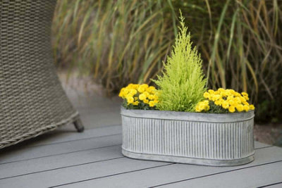 Ribbed Metal Planters Set 3 Galvanised Steel Outdoor Garden Large ...