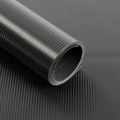 Ribbed PVC Vinyl Flooring Black 2 mm Thick Non Slip Sheet Vinyl Roll ...