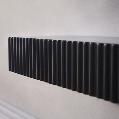 Ribbed Rectangle Shelf Wall Mounted Storage Space Saving Modern, Black