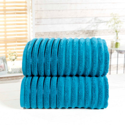 Ribbed Towel Bath Sheet Pure Cotton Teal