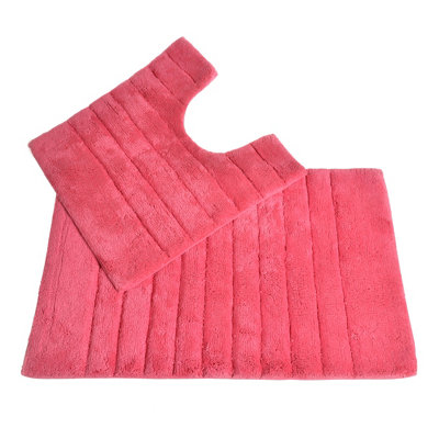 Ribbed Two Piece Bath Mat & Toilet Mat Set - Hot Pink